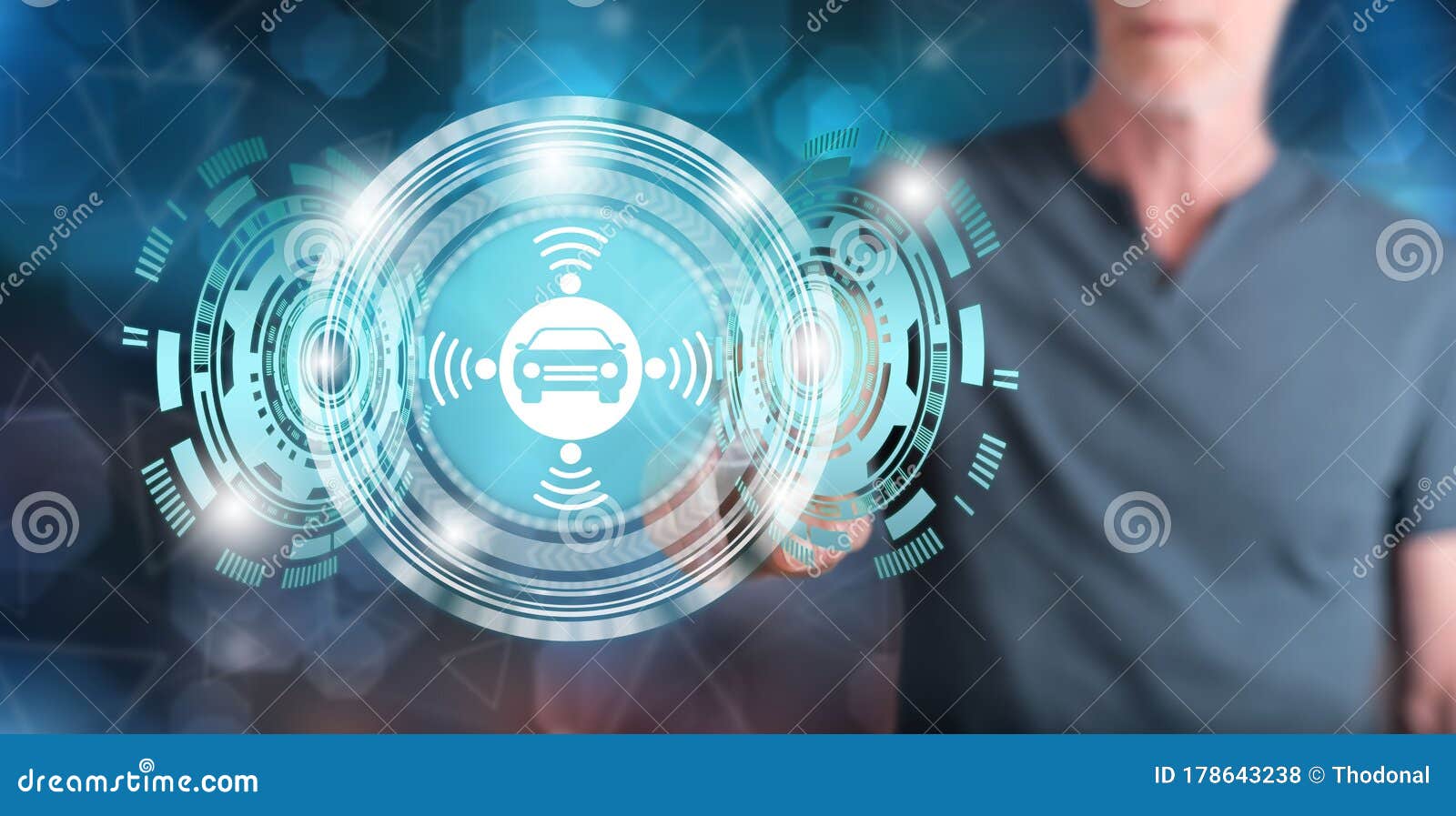 Man Touching a Smart Car Concept Stock Photo - Image of wireless ...