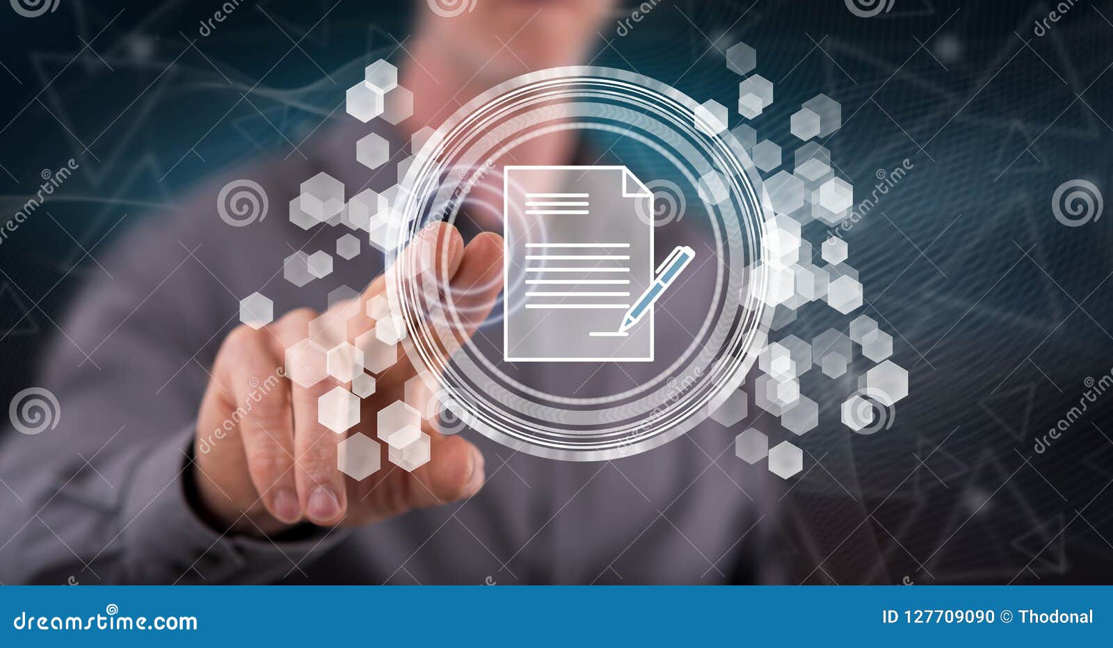 Smart Contract On Modern Server Room Background. Business Technology ...