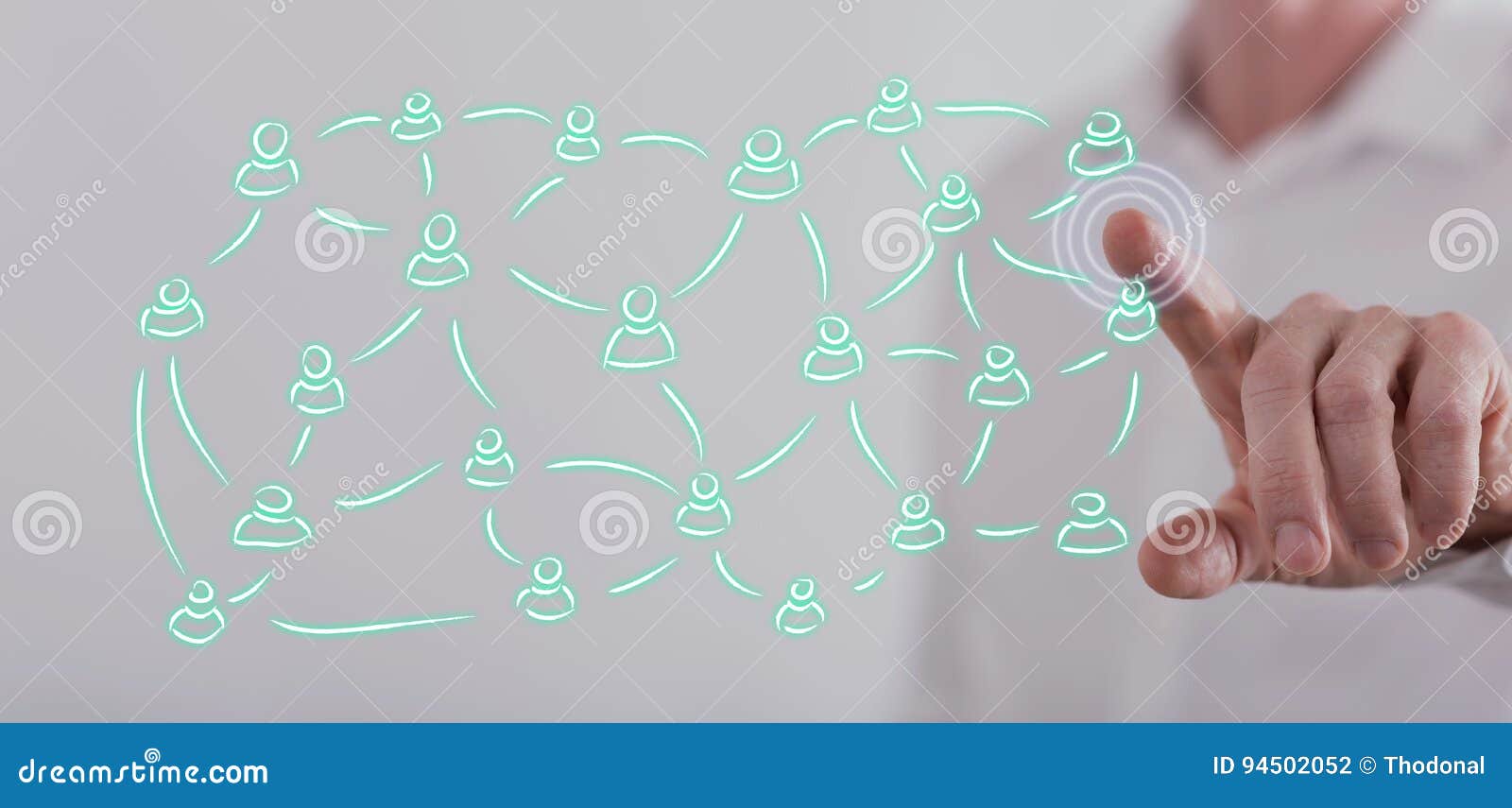 Man Touching a Social Network Concept on a Touch Screen Stock Photo ...