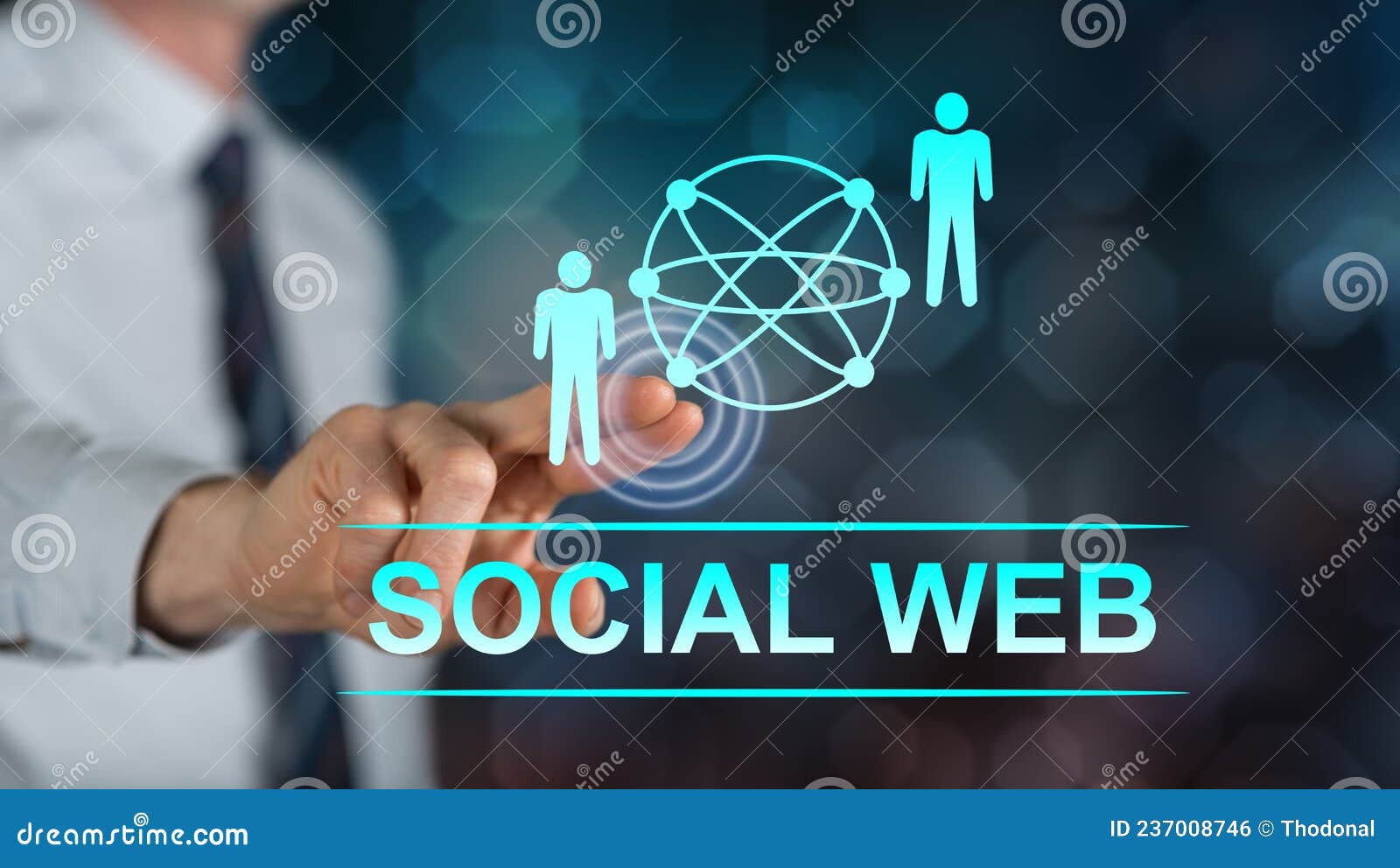 Man Touching a Social Web Concept Stock Photo - Image of mobile ...