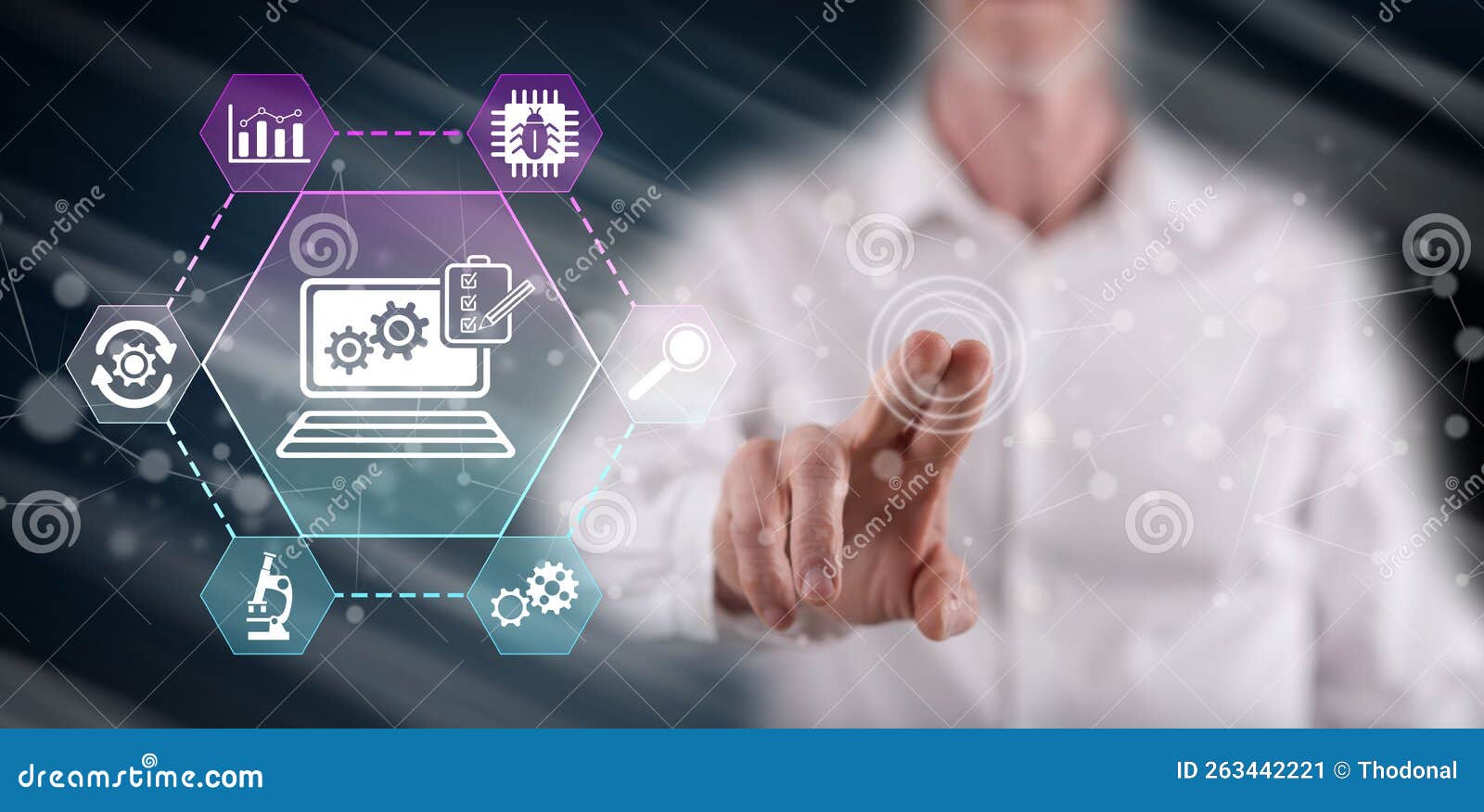 Man Touching a Software Testing Concept Stock Image - Image of finger ...