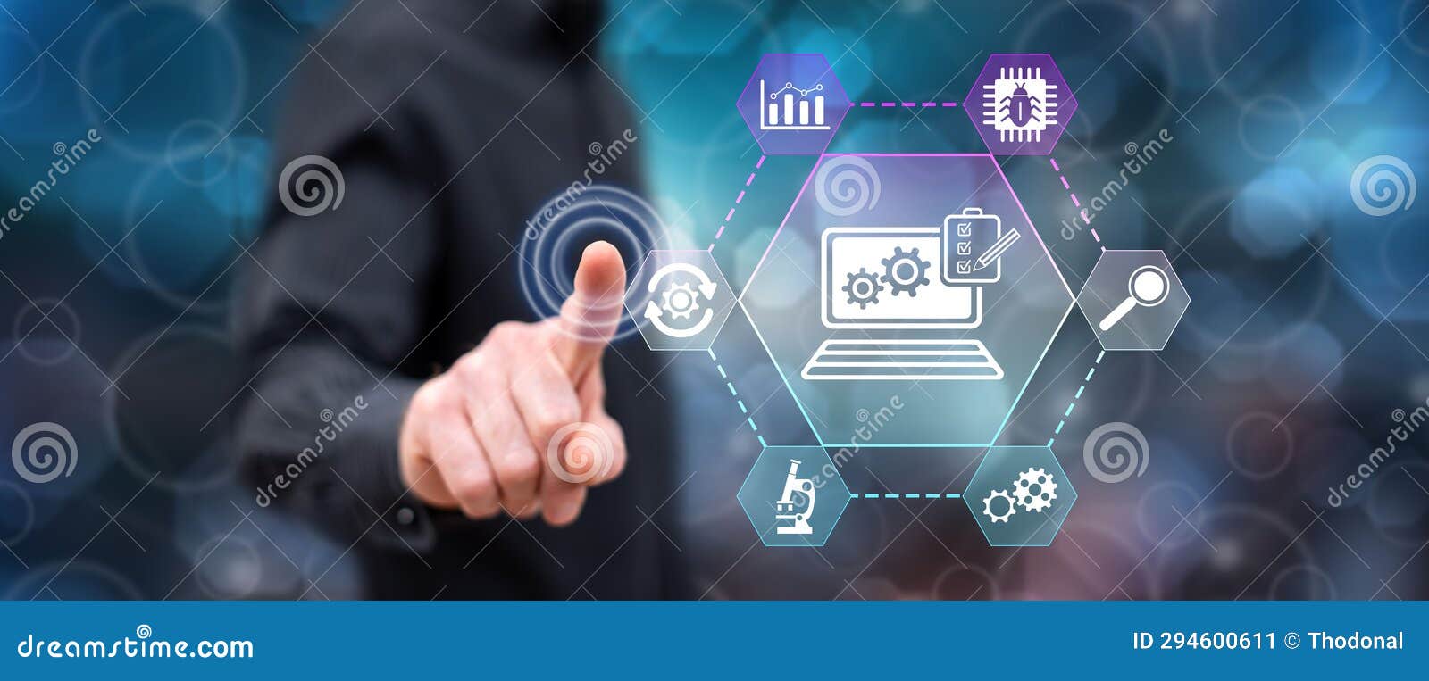 Man Touching a Software Testing Concept Stock Image - Image of program ...