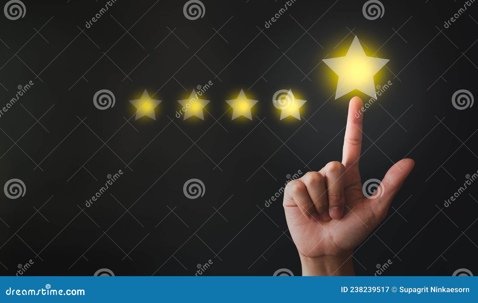 A Man Touching Star in Concept of Rating Five Star Symbol in Dark ...