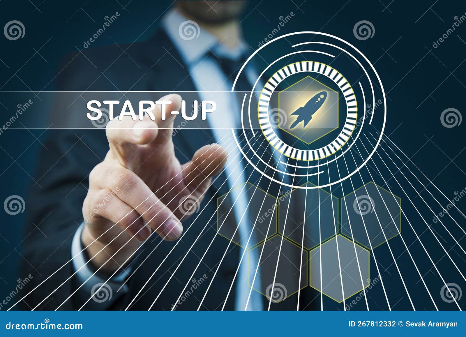 Man Touching Start Up in Screen Stock Photo - Image of digital, screen ...