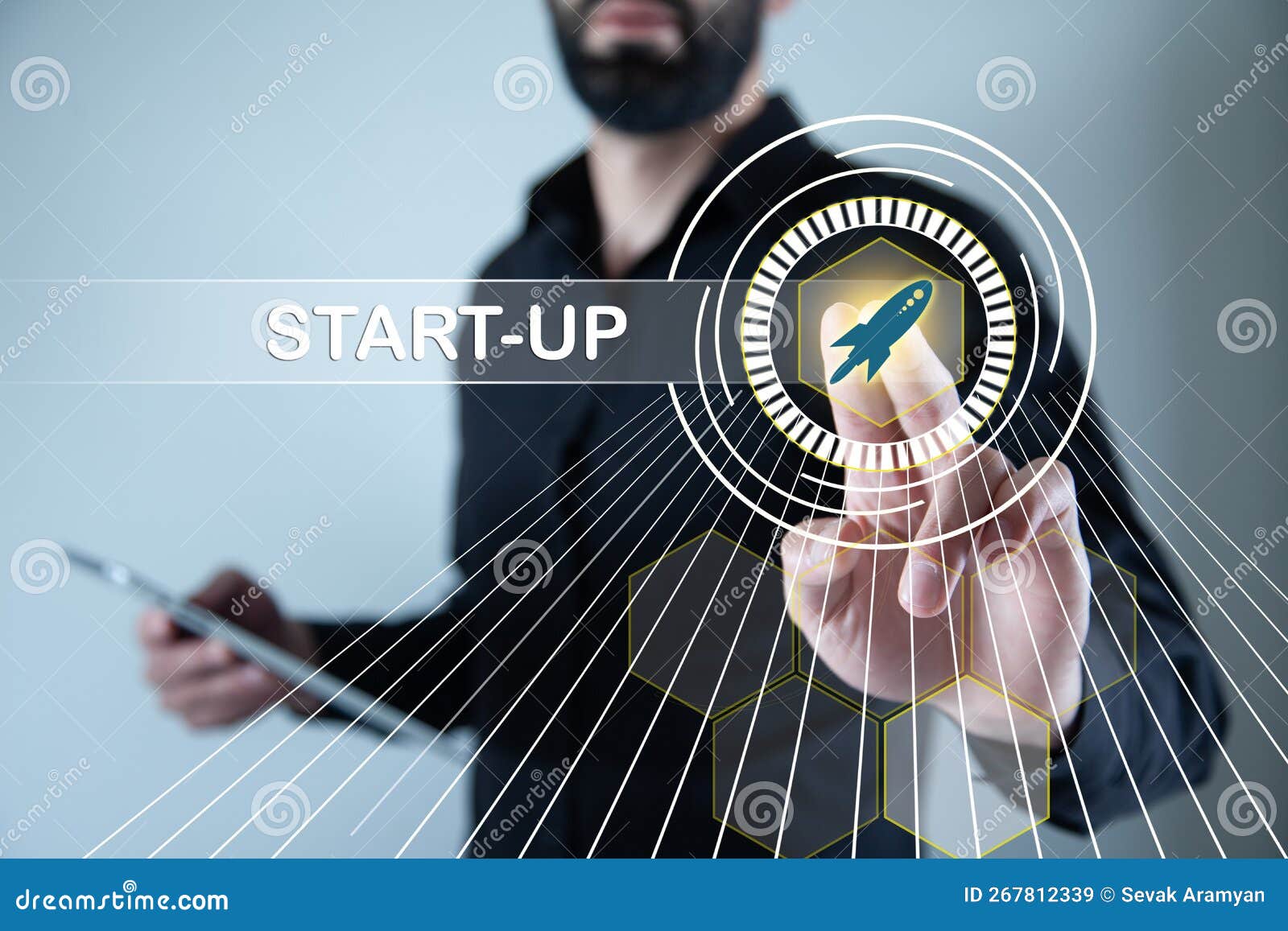 Man Touching Start Up in Screen Stock Image - Image of screen, creative ...
