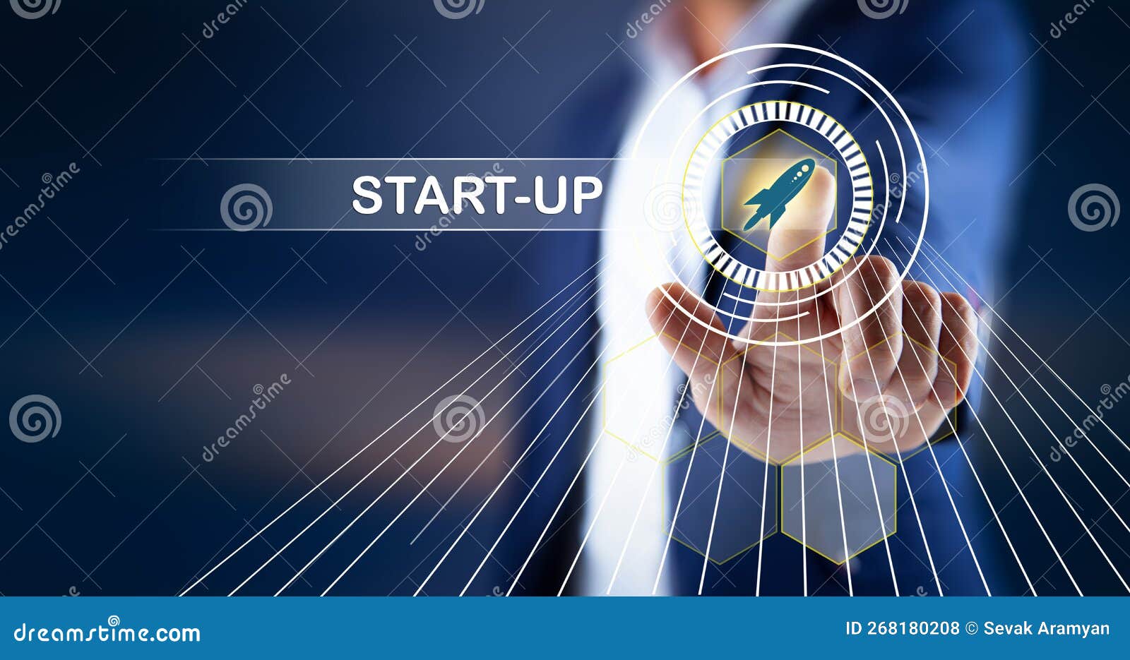 Man Touching Start Up in Screen Stock Photo - Image of development ...