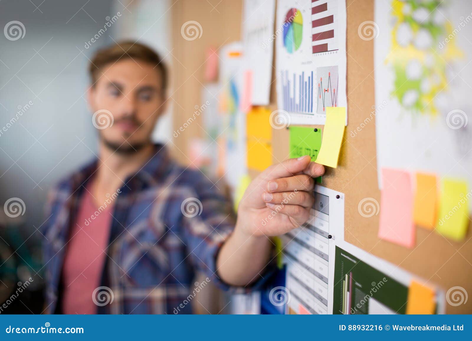 Man Touching Sticky Note on the Board Stock Photo - Image of explaining ...