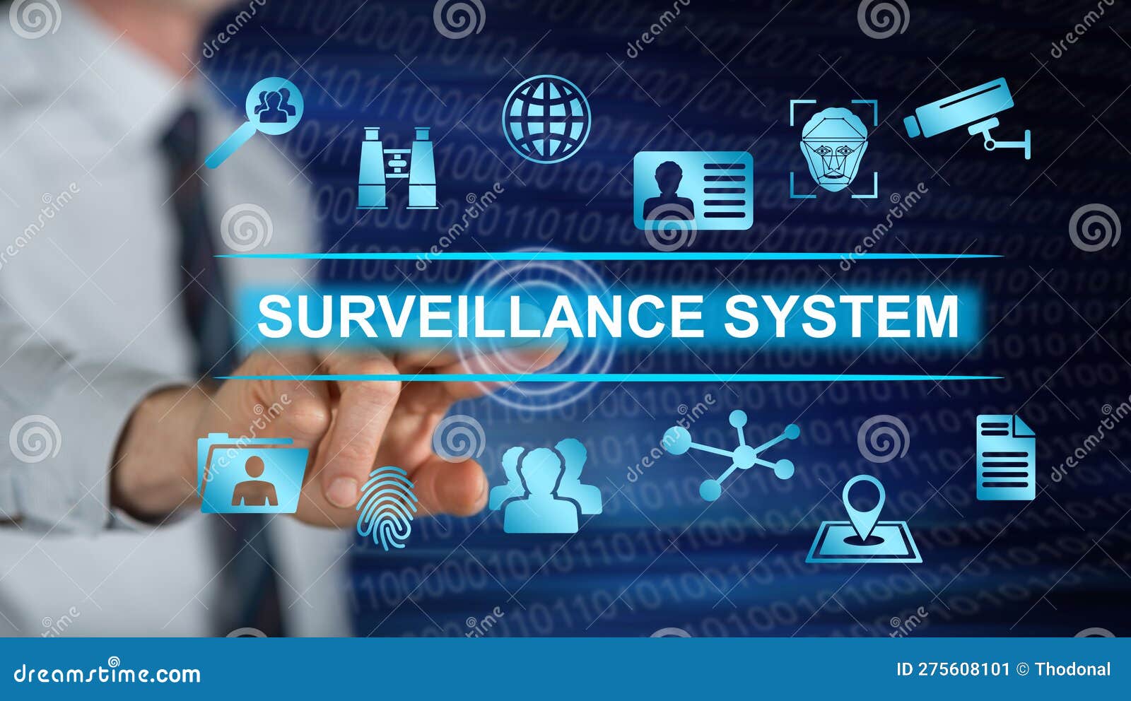 Man Touching a Surveillance System Concept Stock Image - Image of ...