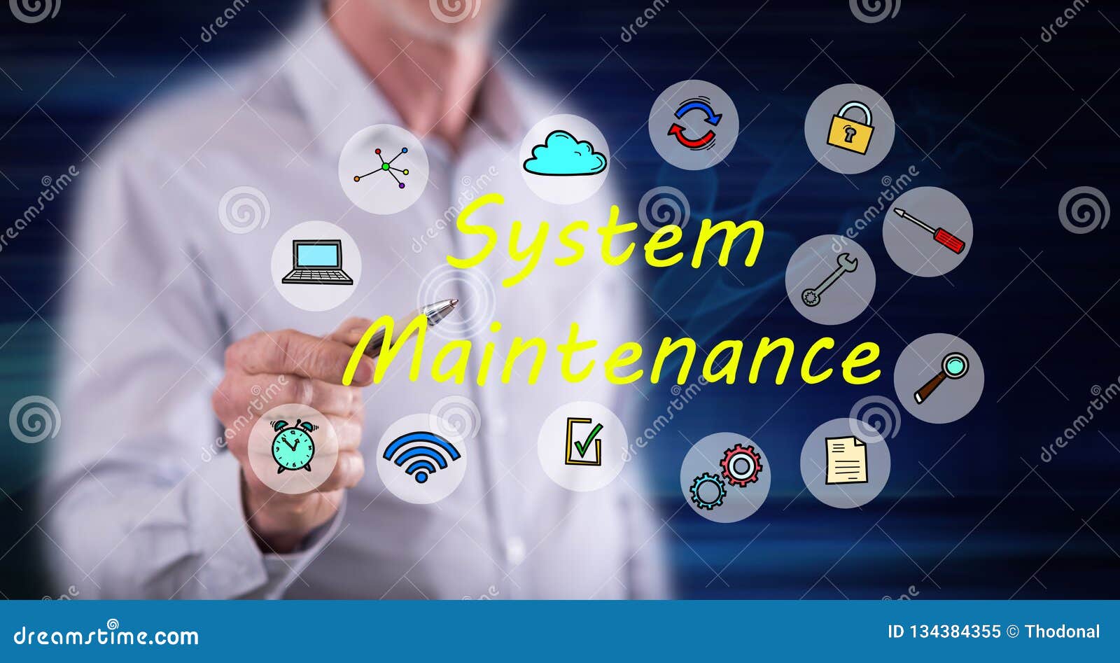Man Touching a System Maintenance Concept Stock Image - Image of ...