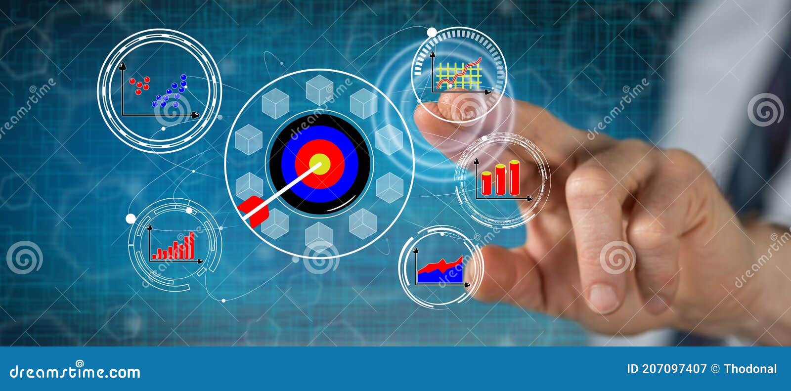 Man Touching a Target Marketing Concept Stock Image - Image of focus ...