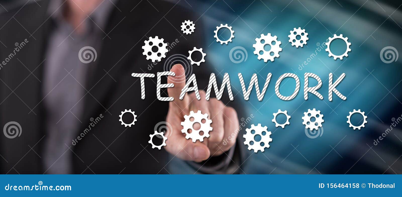 Man Touching a Teamwork Concept Stock Photo - Image of cooperation ...