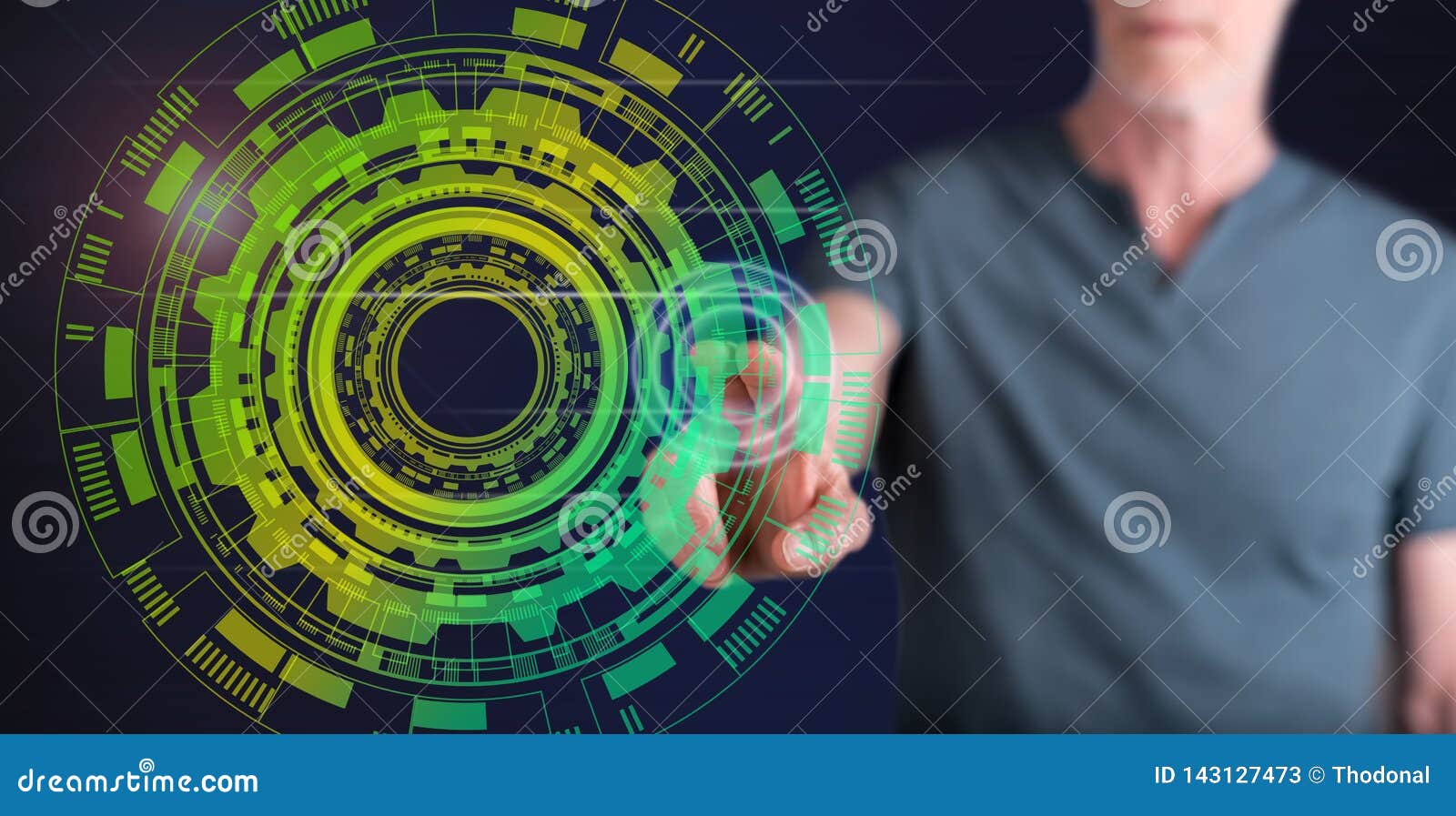Man Touching a Tech Concept Stock Image - Image of innovation, tech ...