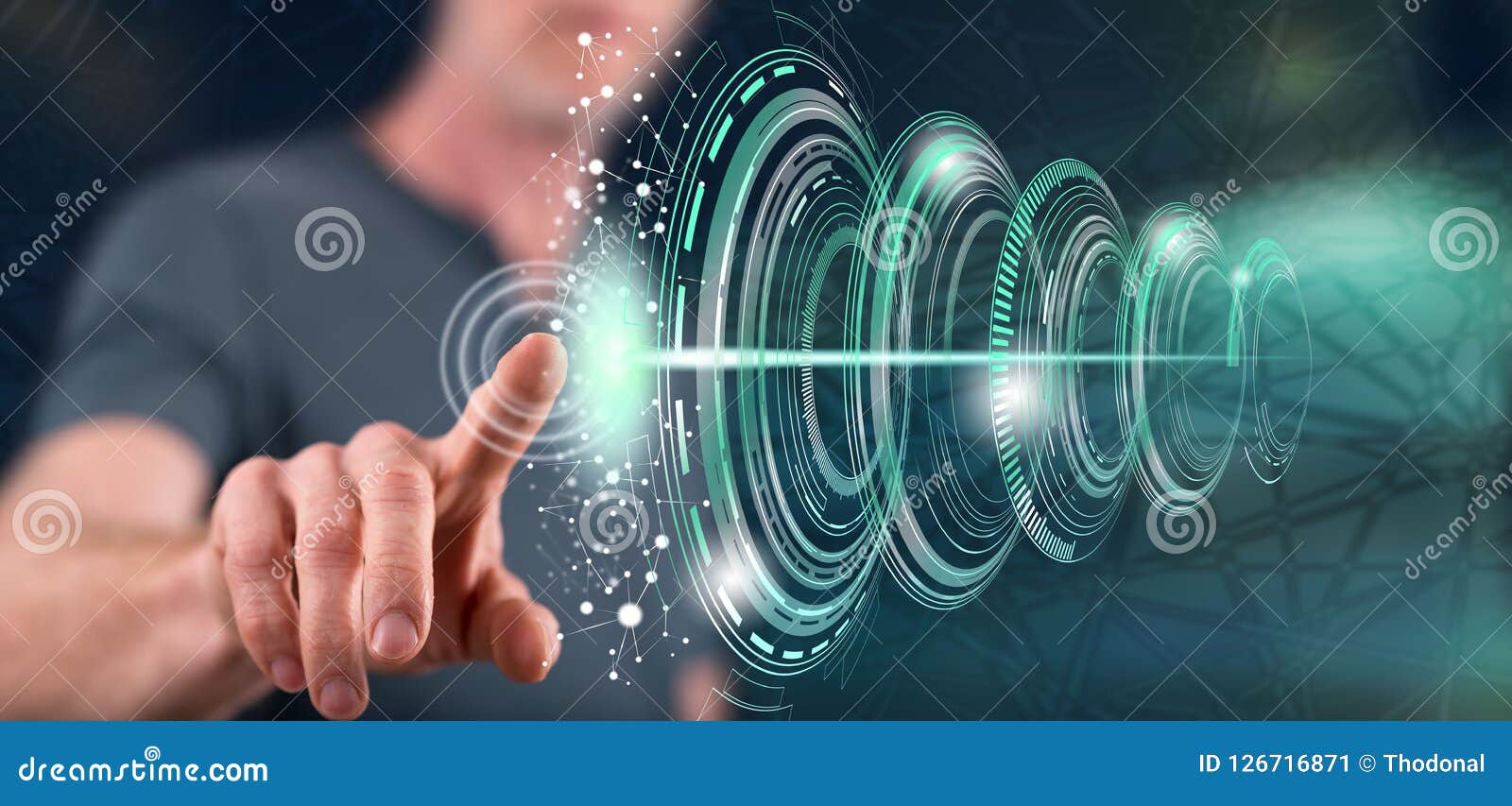 Man Touching a Technology Concept Stock Image - Image of touch ...