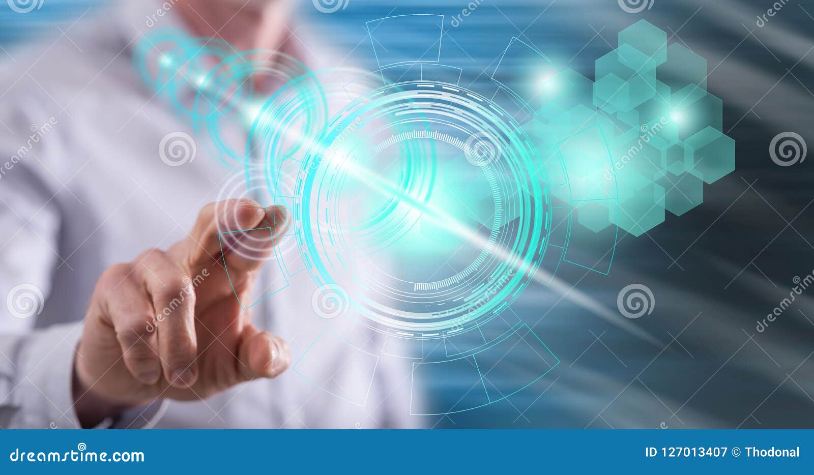 Man Touching a Technology Concept Stock Image - Image of cubes, tech ...