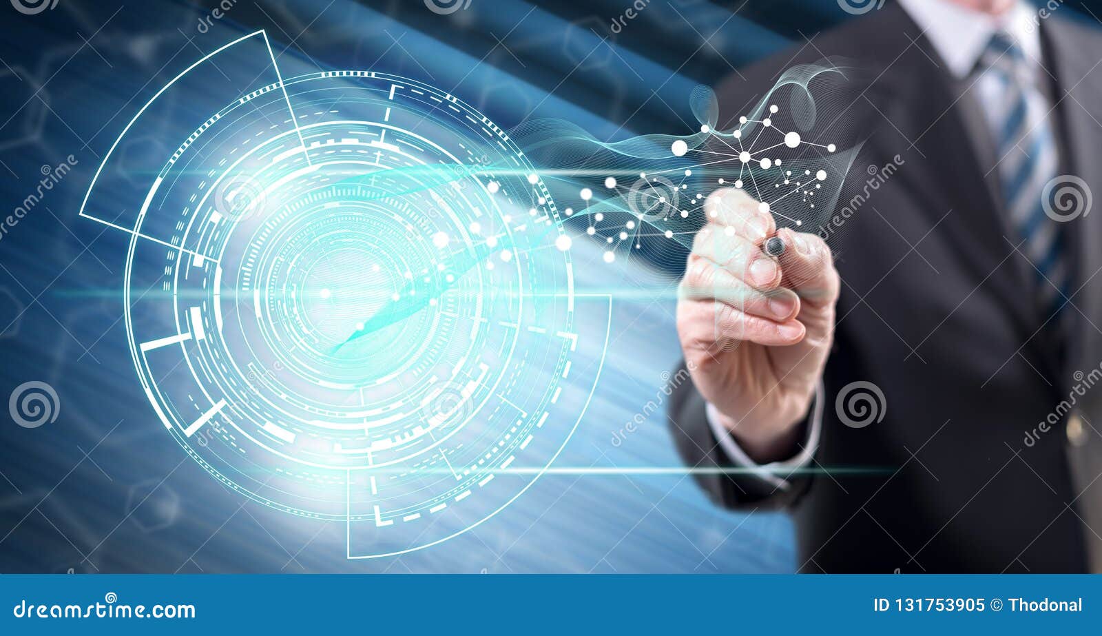 Man Touching a Technology Concept Stock Illustration - Illustration of ...