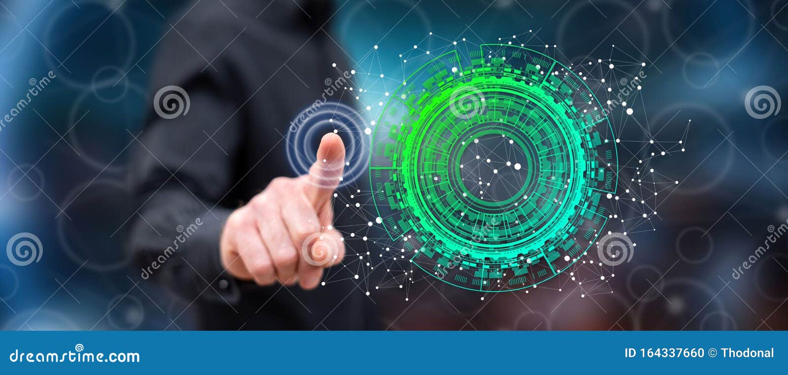 Man Touching a Technology Concept Stock Photo - Image of electronic ...