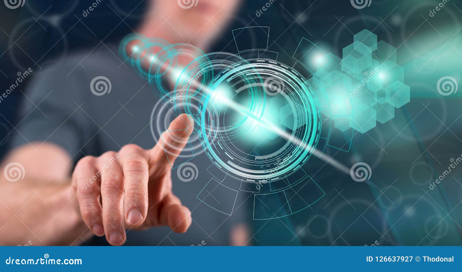Man Touching a Technology Concept Stock Image - Image of data, light ...