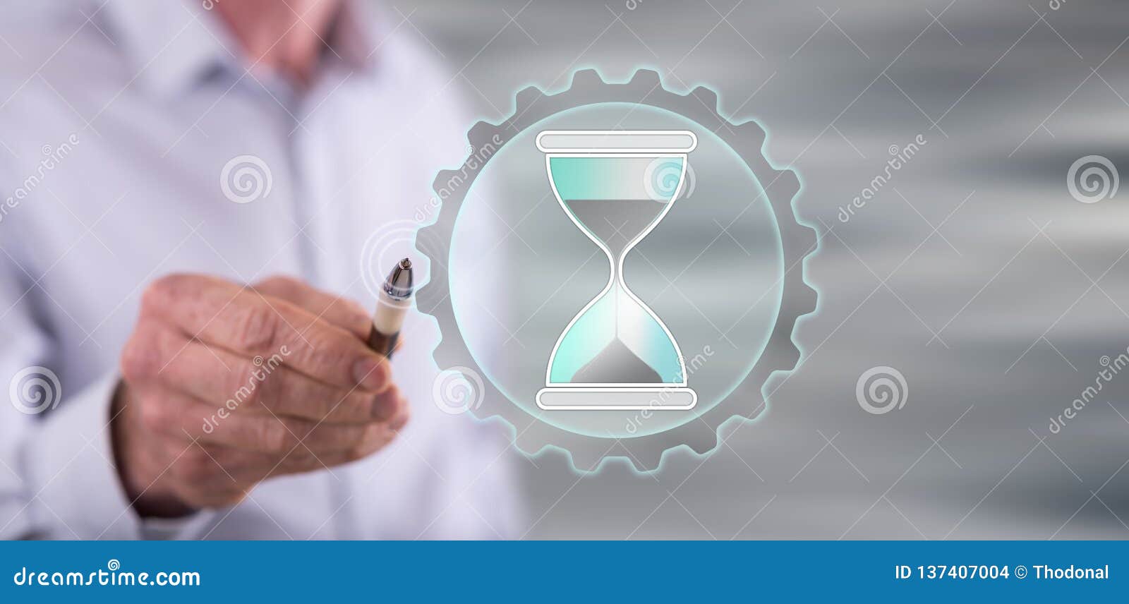 Man Touching a Time Management Concept Stock Photo - Image of concept ...