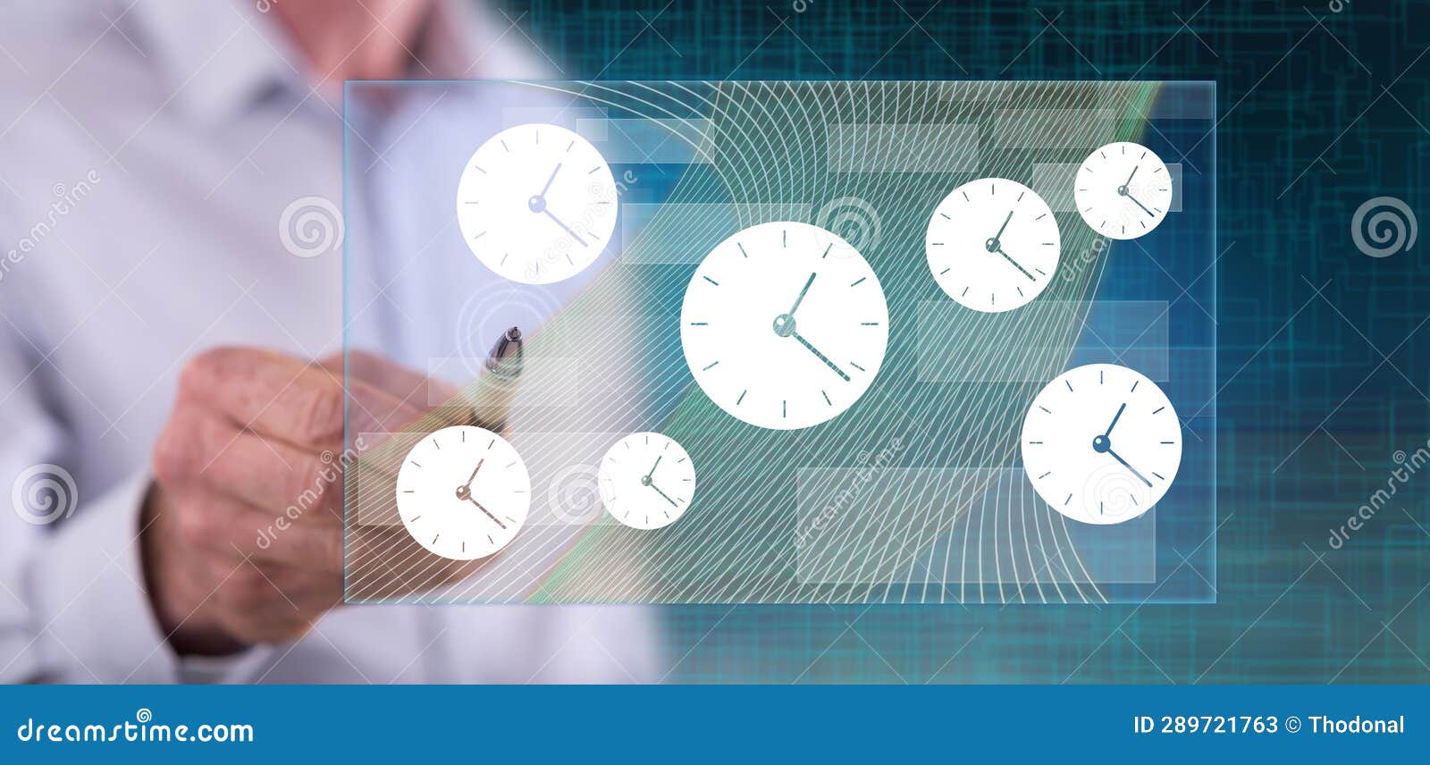 Man Touching a Time Management Concept Stock Image - Image of person ...