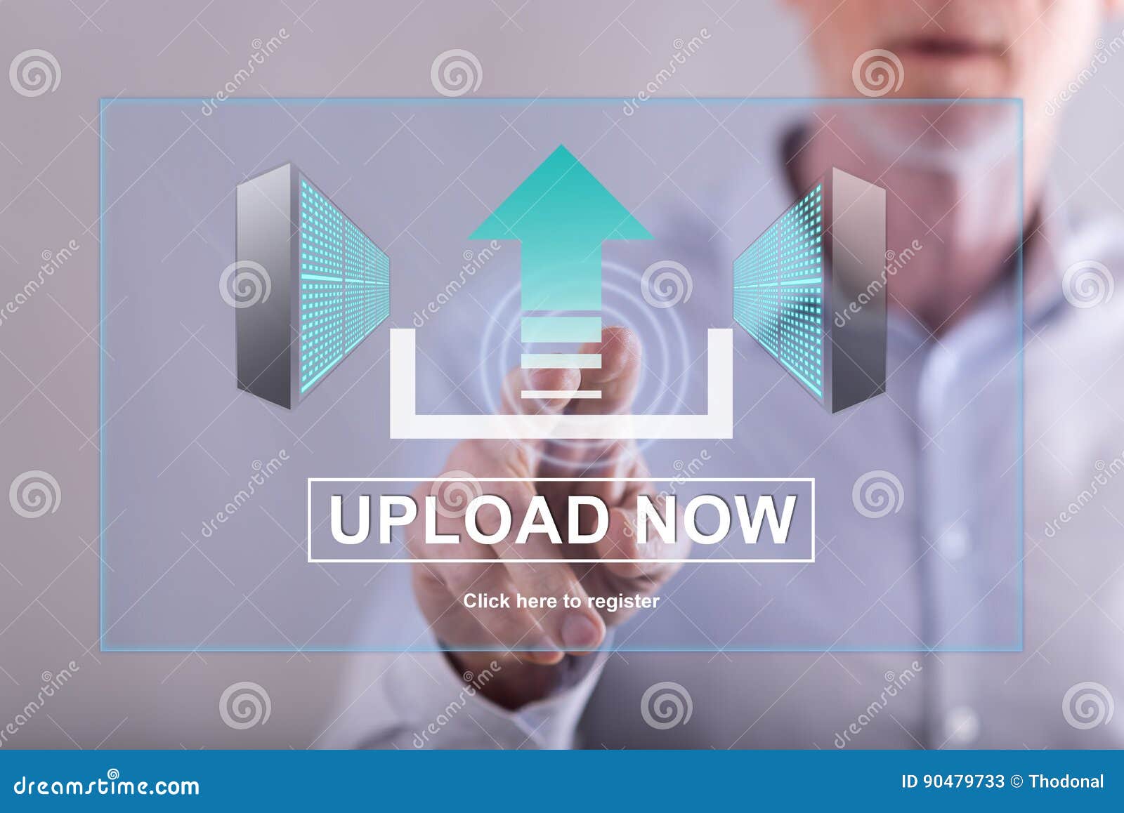 Man Touching an Upload Concept on a Touch Screen Stock Image - Image of ...