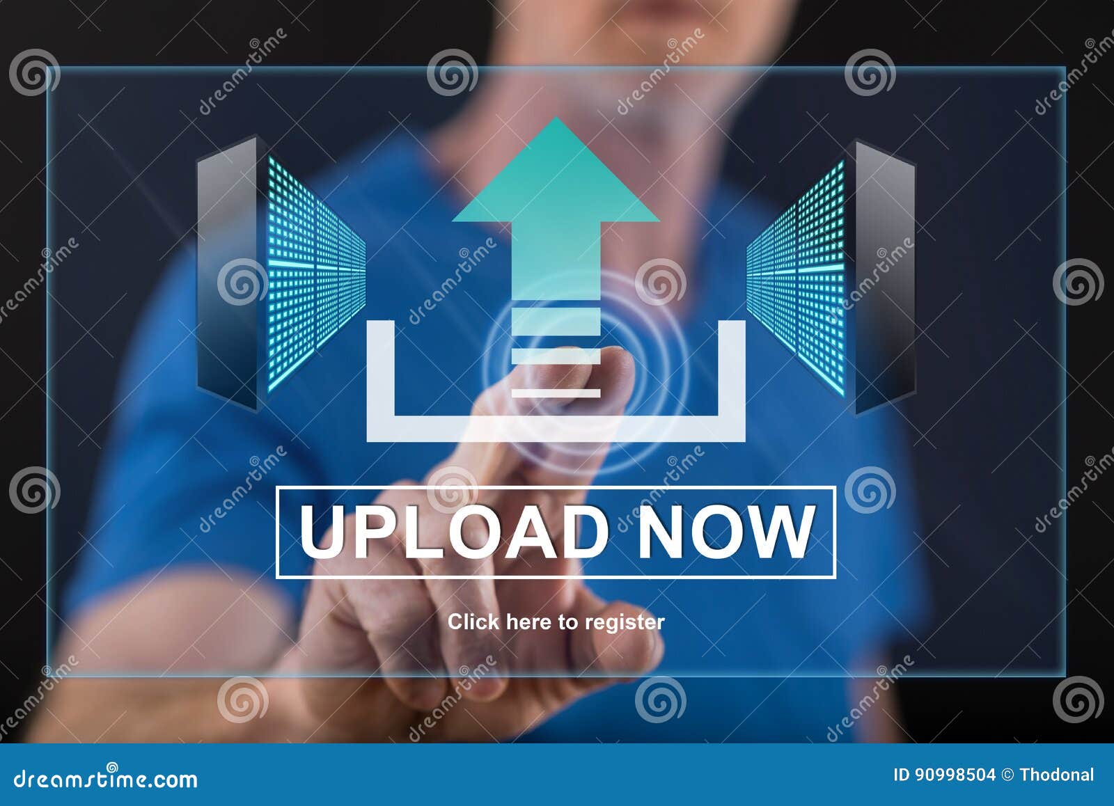 Man Touching an Upload Concept on a Touch Screen Stock Photo - Image of ...