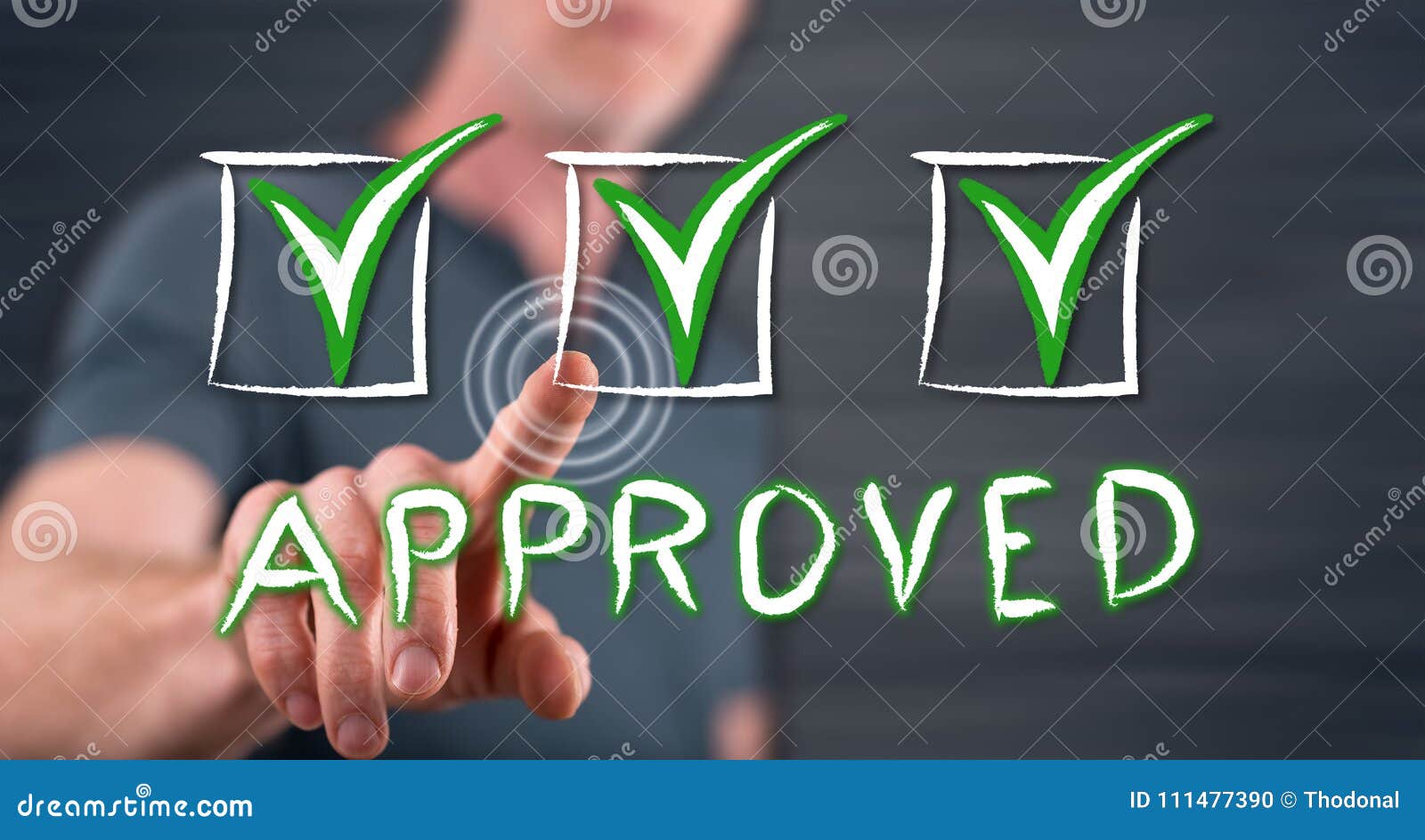 Man Touching a Validation Concept on a Touch Screen Stock Photo - Image ...