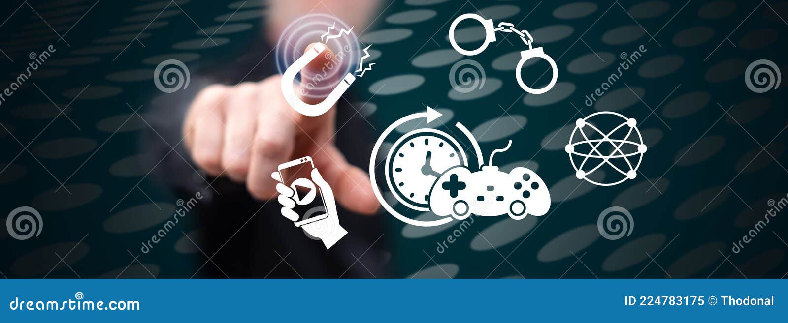 Man Touching a Video Game Addiction Concept Stock Image - Image of ...