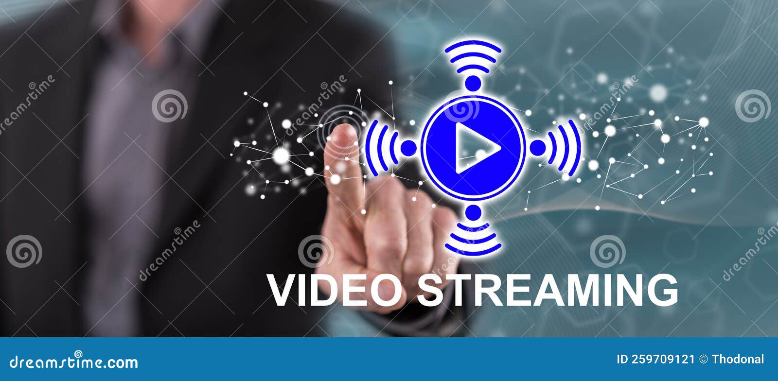 Man Touching a Video Streaming Concept Stock Image - Image of ...