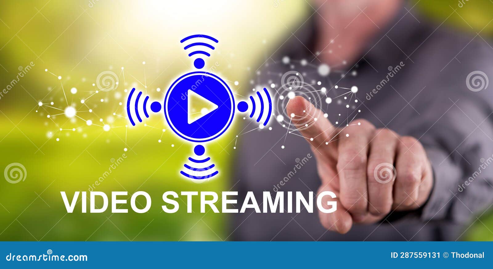 Man Touching a Video Streaming Concept Stock Image - Image of website ...