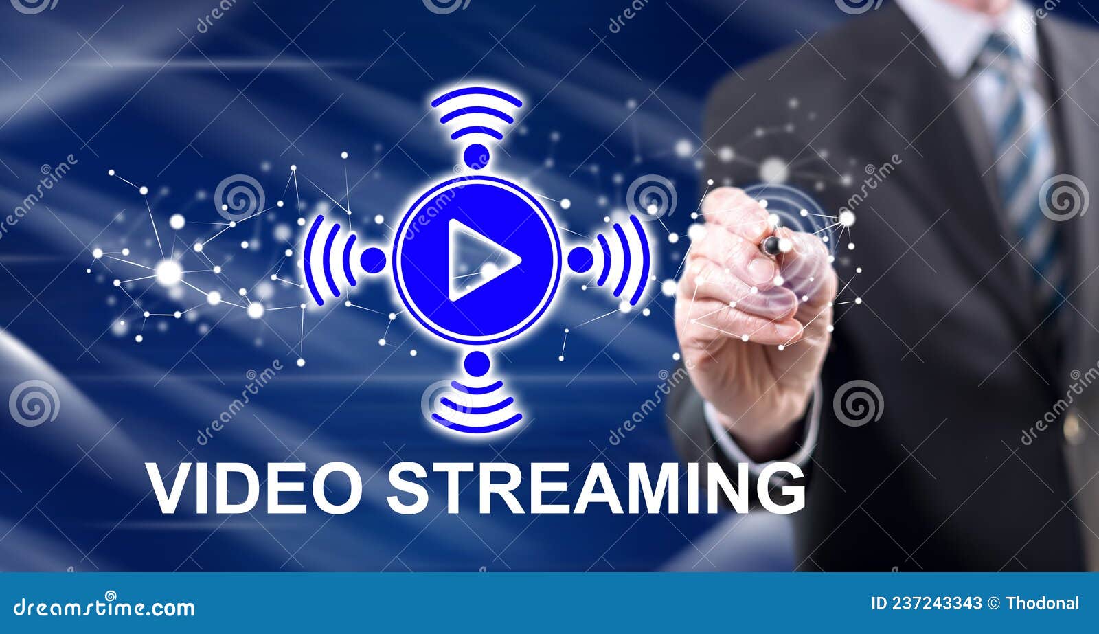 Man Touching a Video Streaming Concept Stock Image - Image of internet ...
