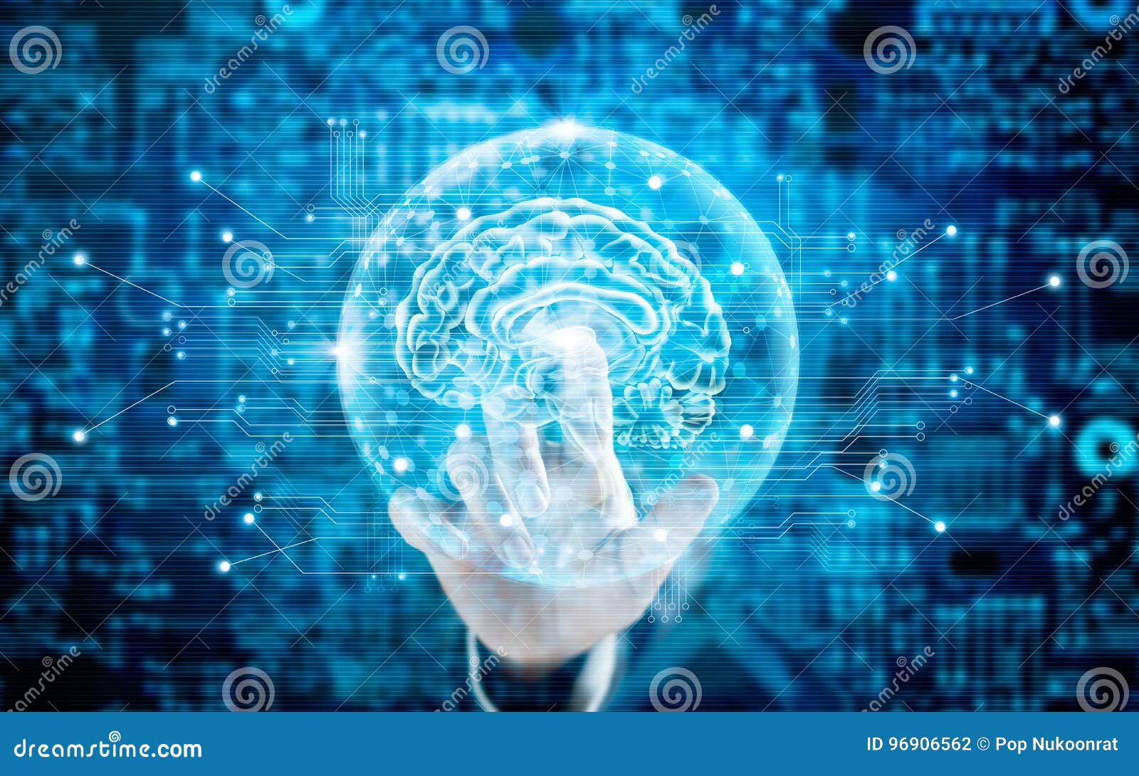 Innovative Brain Technology, An Active Human Brain On A Dark Background ...