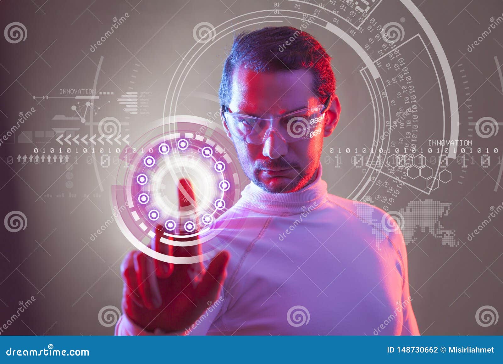 Man Touching the Virtual Future Interface Stock Photo - Image of ...
