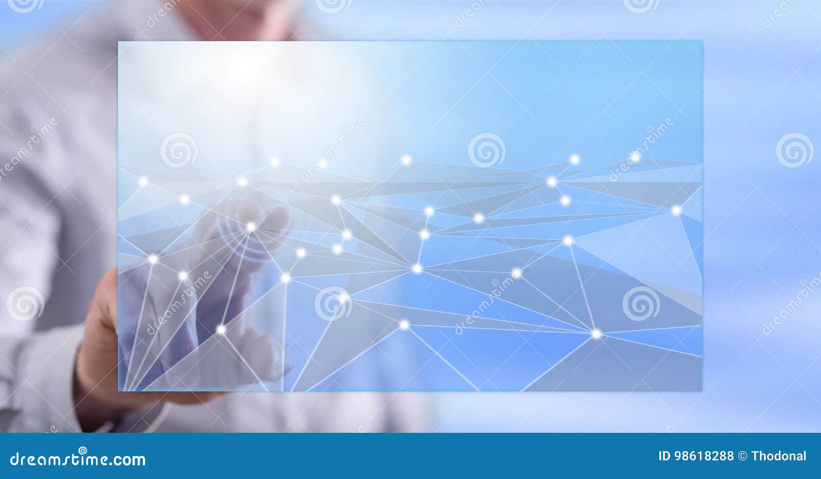 Man Touching a Virtual Network Concept on a Touch Screen Stock Photo ...