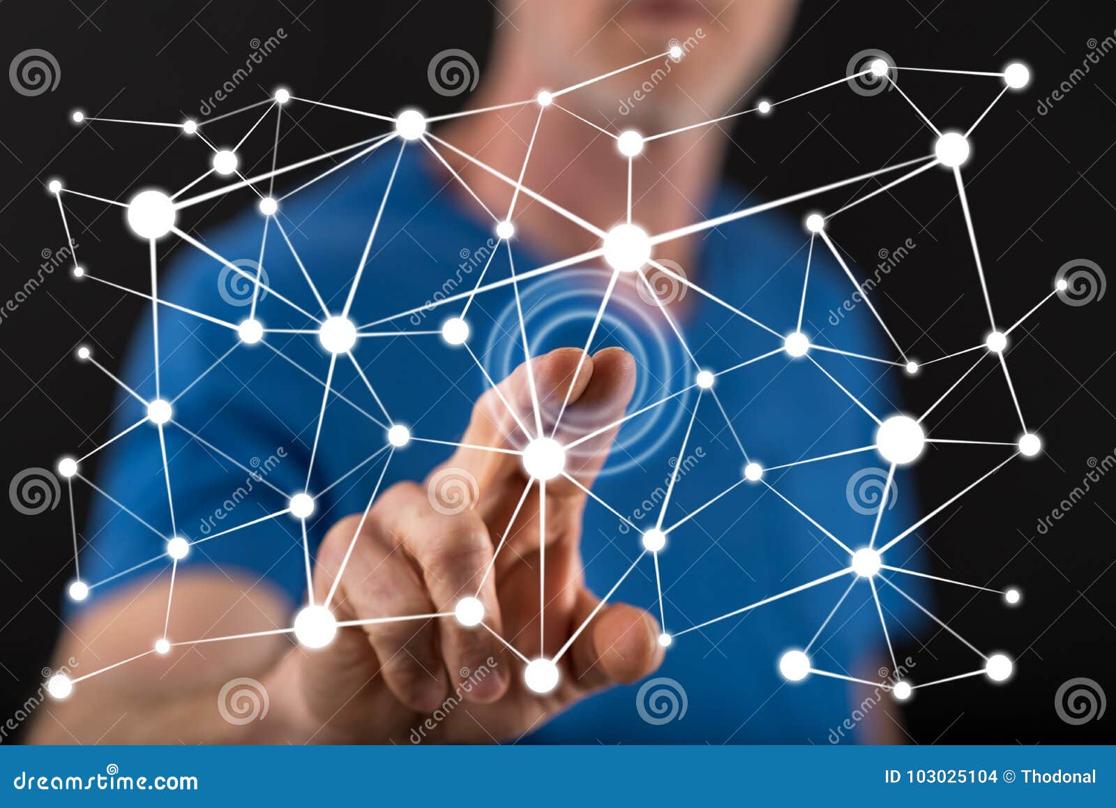 Man Touching a Virtual Network Concept on a Touch Screen Stock Photo ...