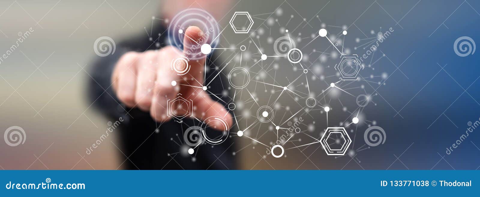 Man Touching a Virtual Network Stock Photo - Image of digital ...
