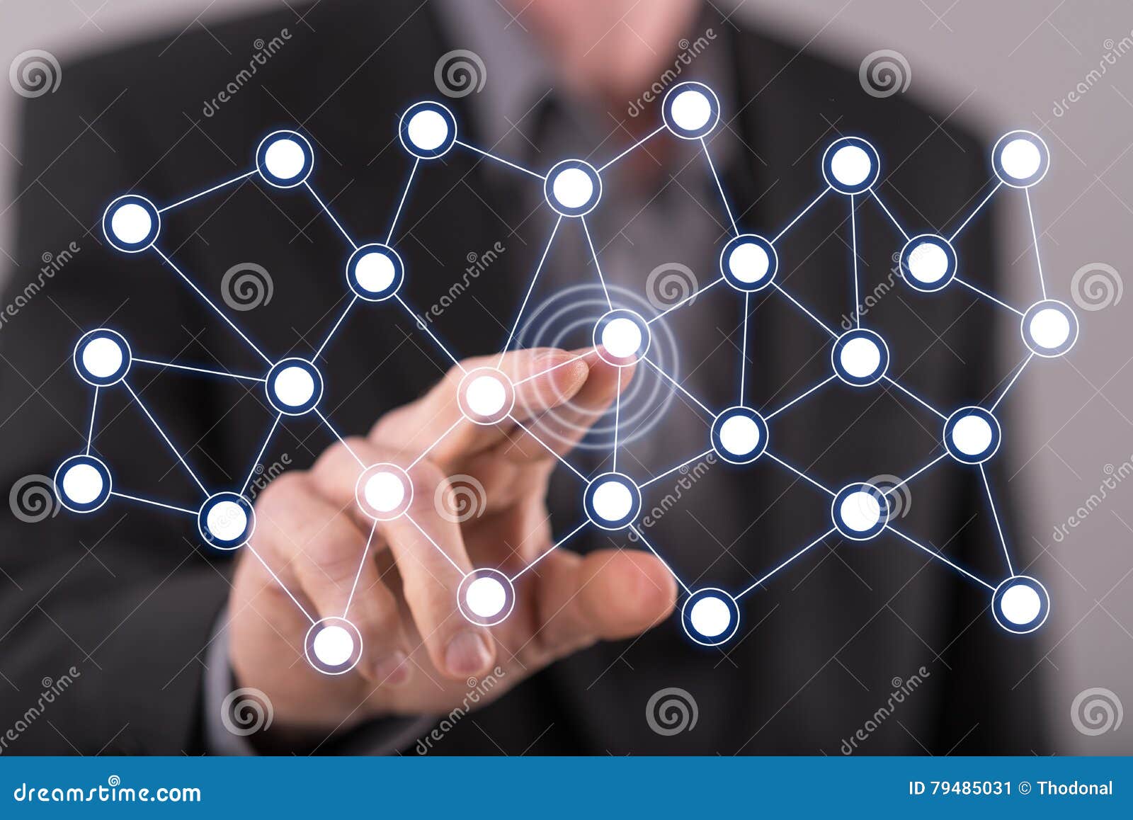 Man Touching a Virtual Network on a Touch Screen Stock Image - Image of ...