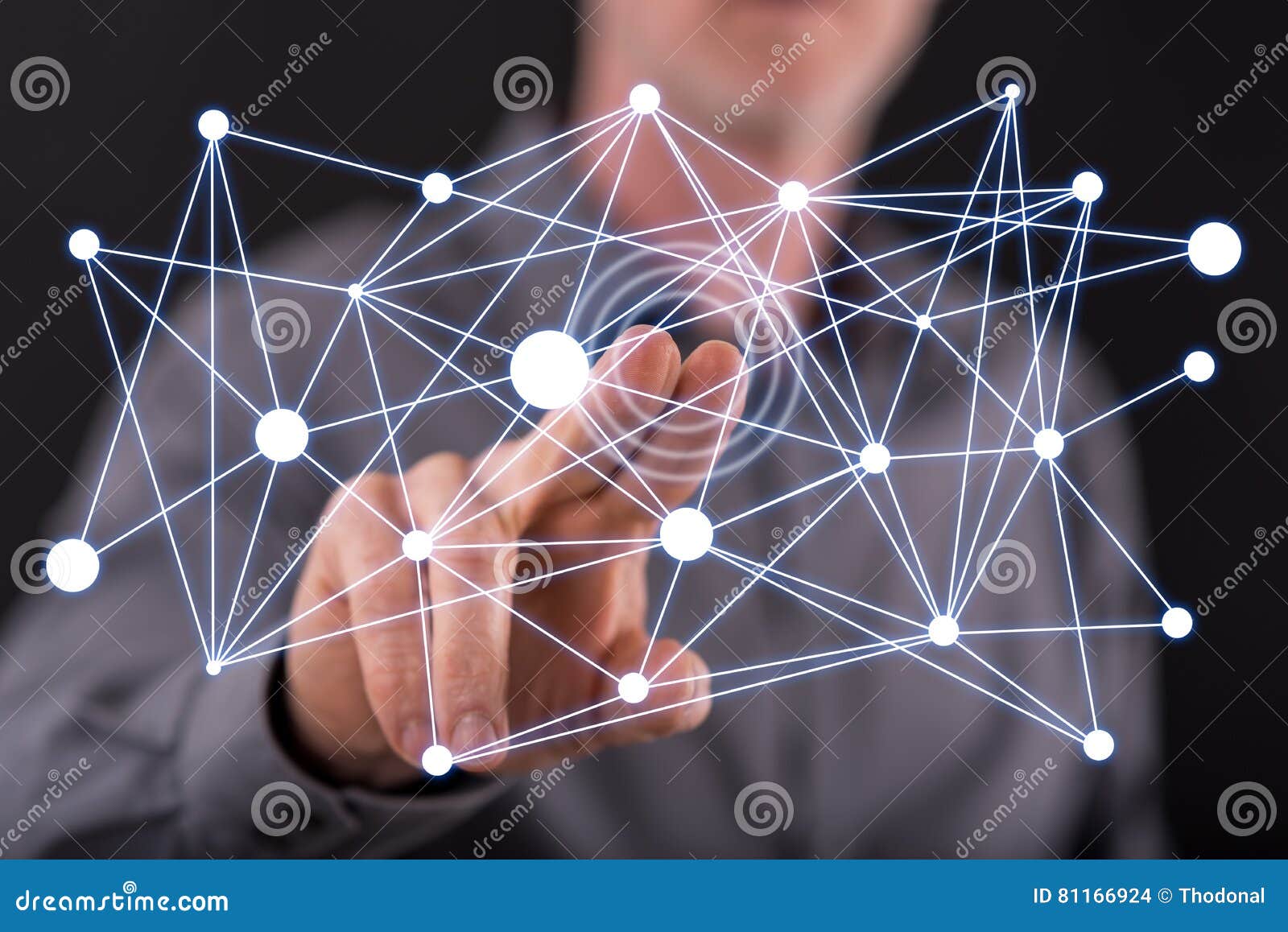 Man Touching a Virtual Network on a Touch Screen Stock Photo - Image of ...