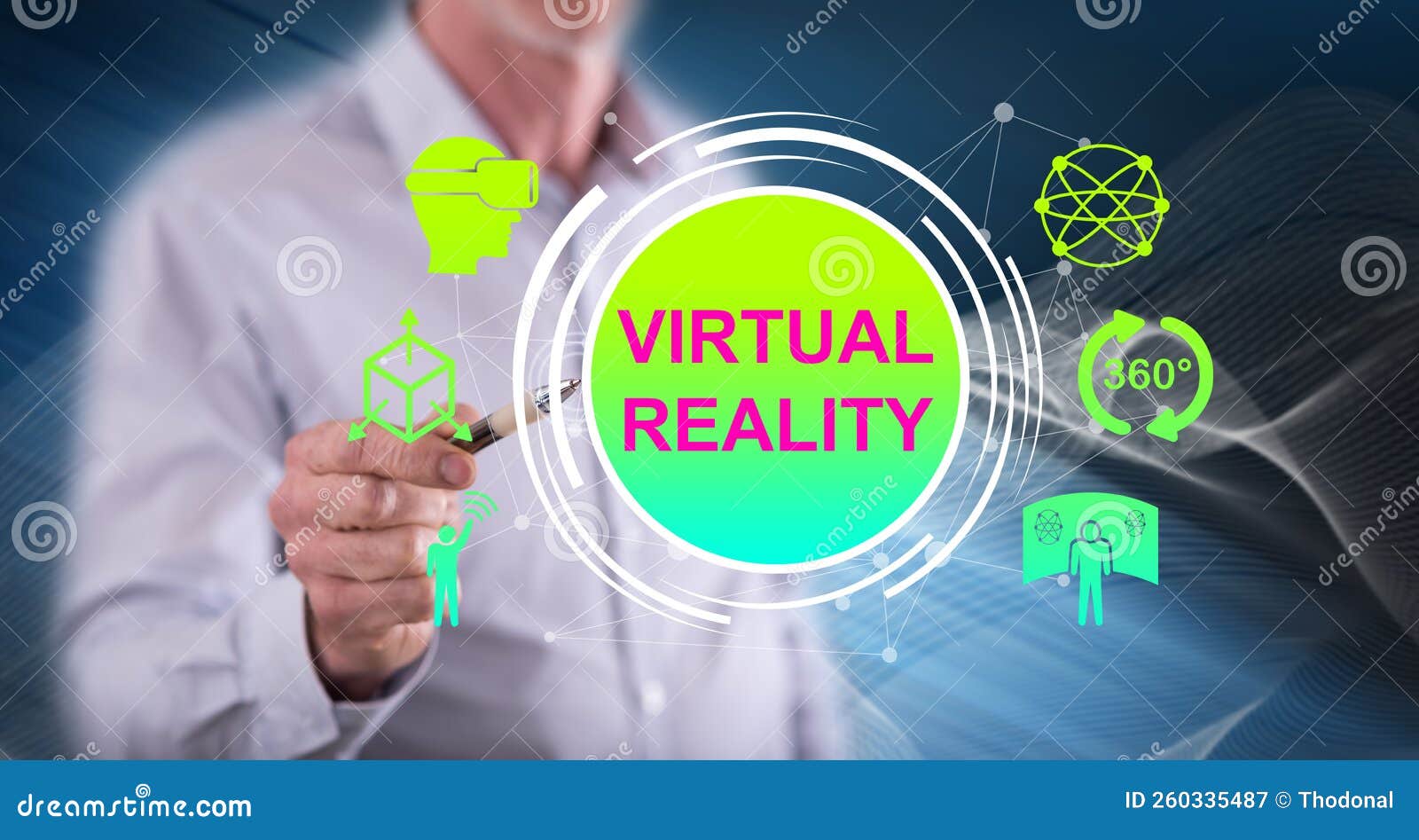 Man Touching a Virtual Reality Concept Stock Image - Image of glasses ...