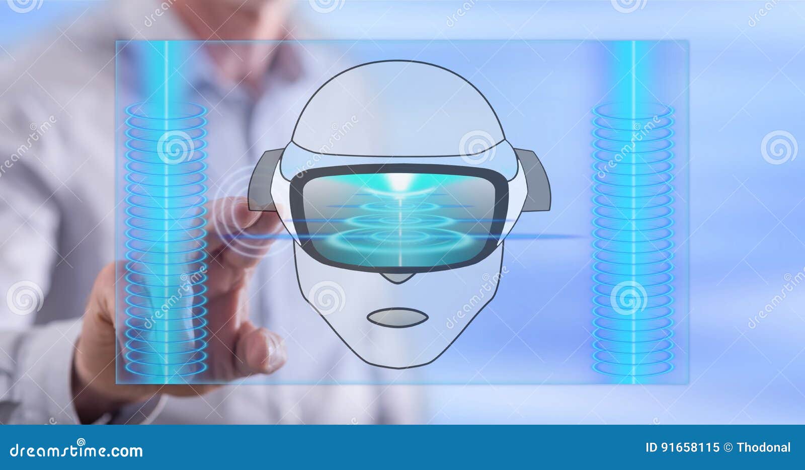 Man Touching a Virtual Reality Concept on a Touch Screen Stock Image ...