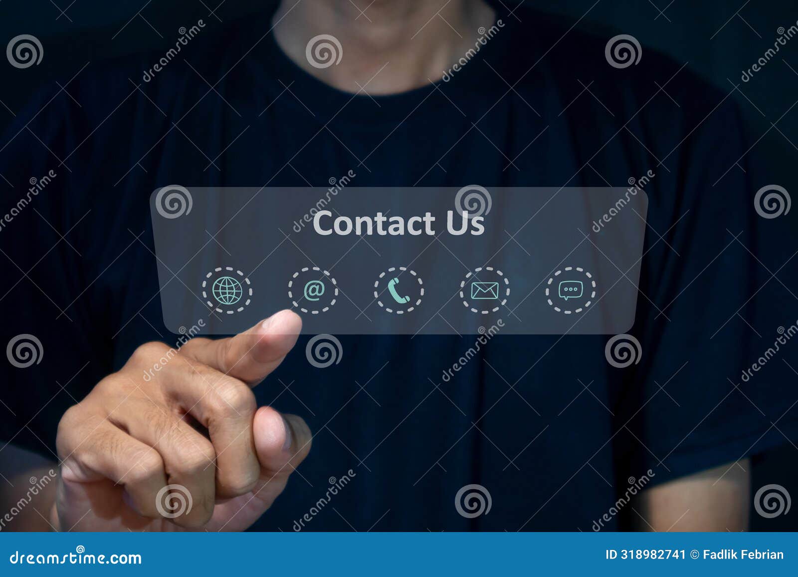 A Man Touching on Virtual Screen Contact Icons. Contact Us, Call Center ...