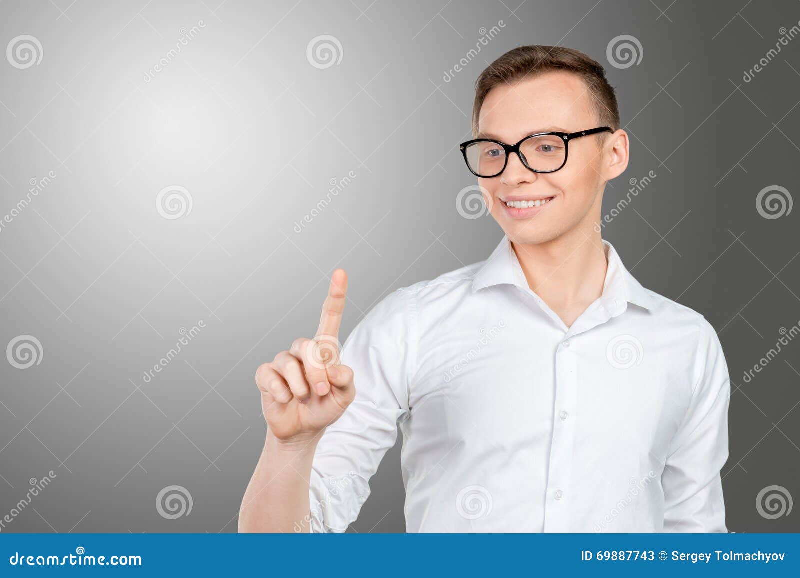 Man Touching the Virtual Screen Stock Image - Image of financial ...