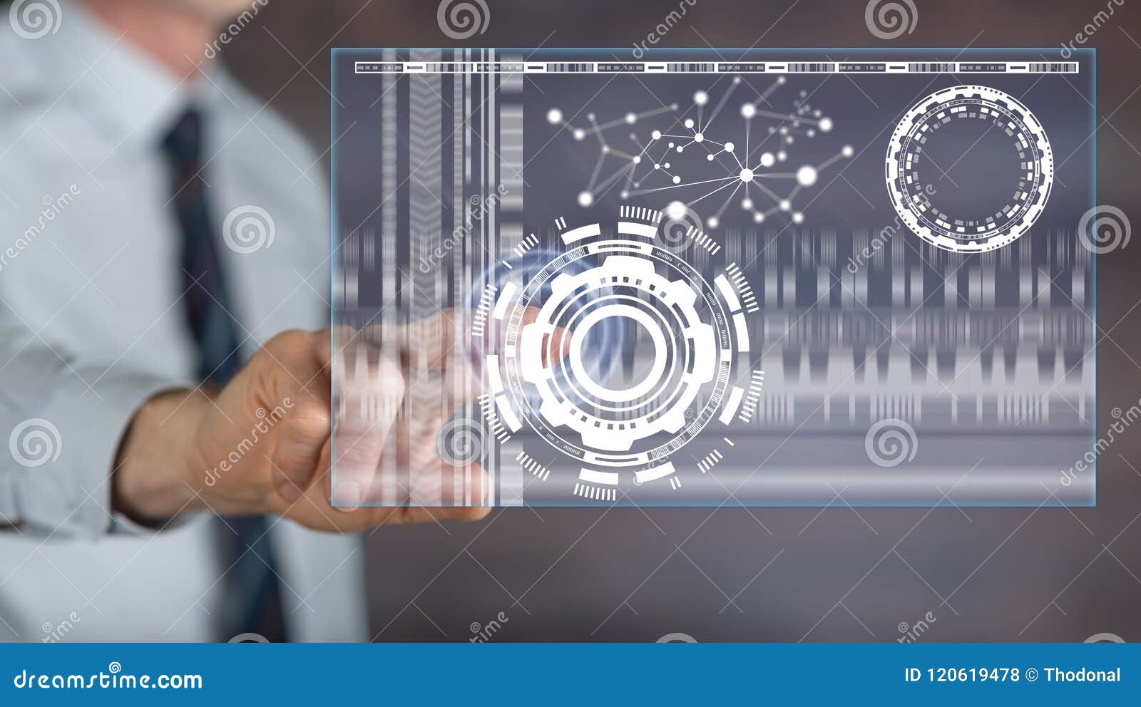 Man Touching a Virtual Technology Concept Stock Photo - Image of person ...