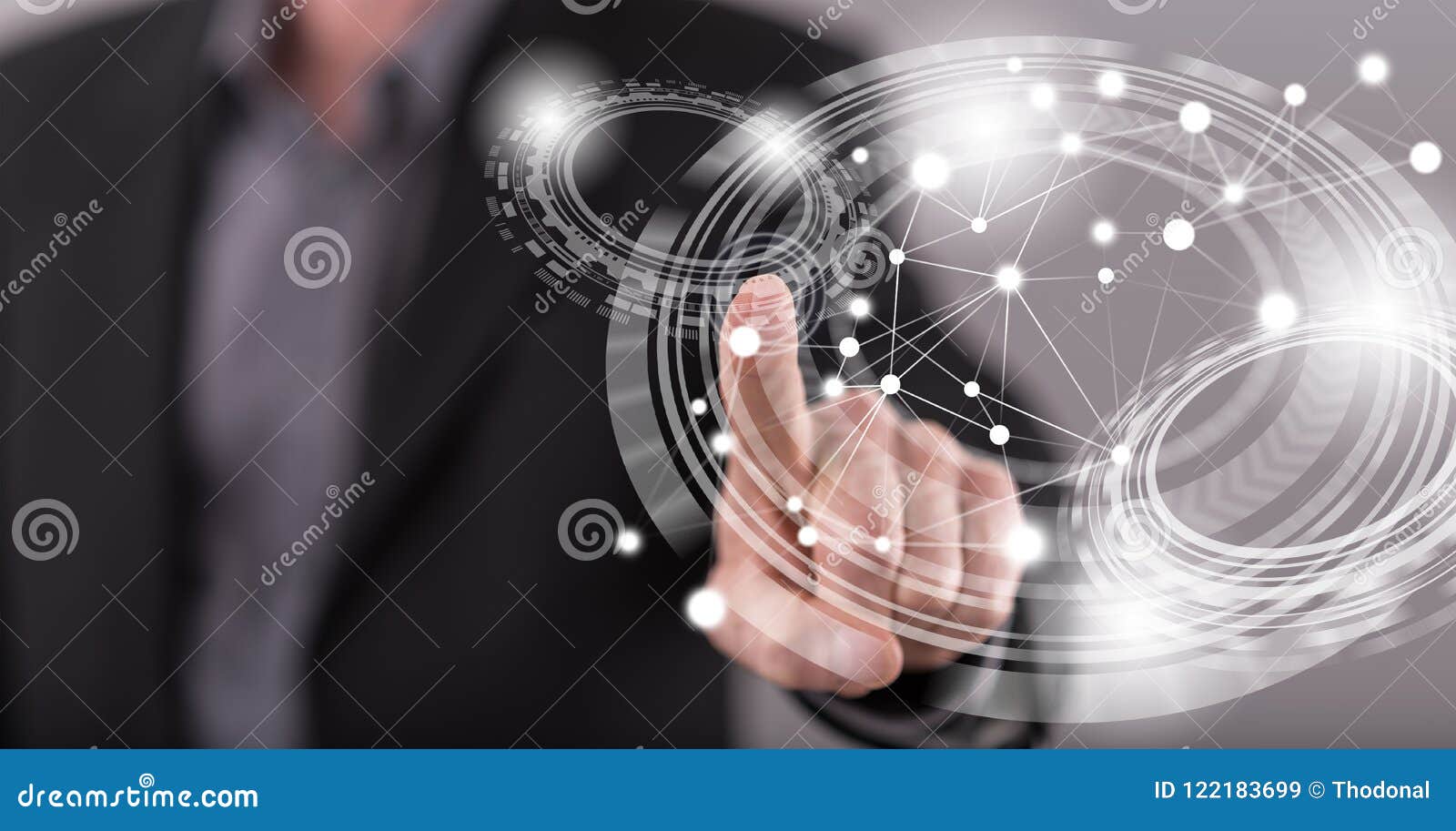 Man Touching a Virtual Technology Concept Stock Image - Image of ...