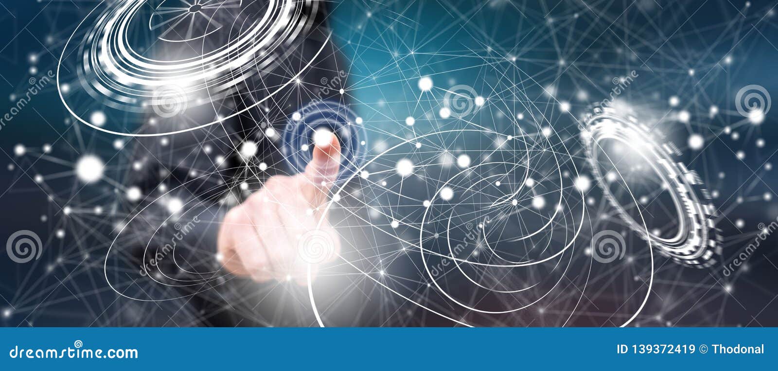 Man Touching a Virtual Technology Concept Stock Image - Image of ...