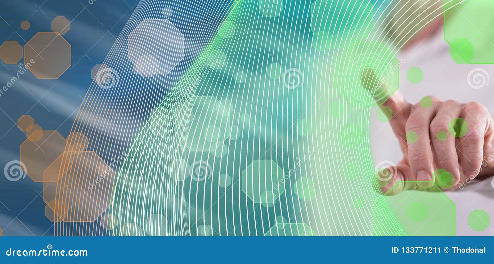 Man Touching a Virtual Technology Concept Stock Image - Image of style ...