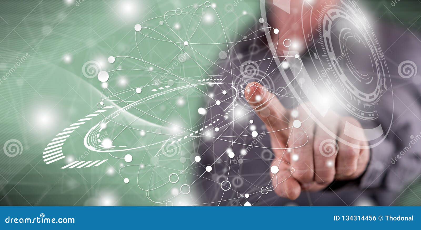 Man Touching a Virtual Technology Concept Stock Illustration ...