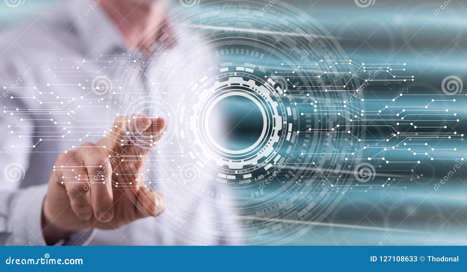 Man Touching a Virtual Technology Concept Stock Image - Image of ...