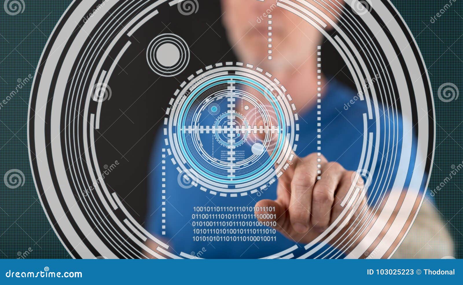 Man Touching a Virtual Technology Concept on a Touch Screen Stock Image ...