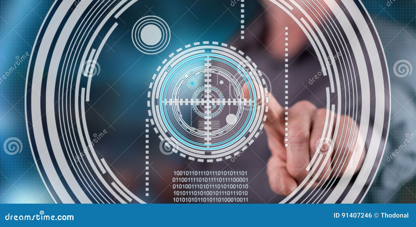 Man Touching a Virtuel Technology Concept on a Touch Screen Stock Photo ...