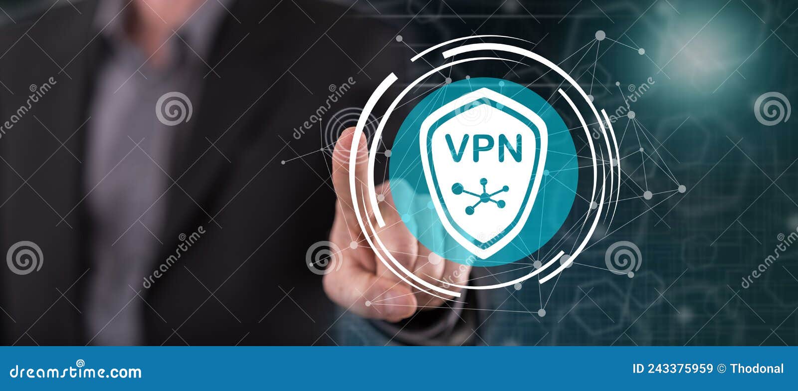 Man touching a vpn concept stock image. Image of protocol - 243375959